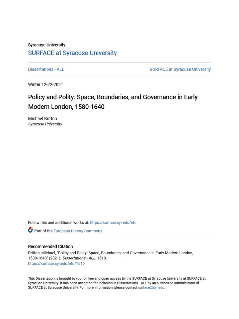 Policy and Polity - Space Boundaries and Governance in Early Mod | PDF ...