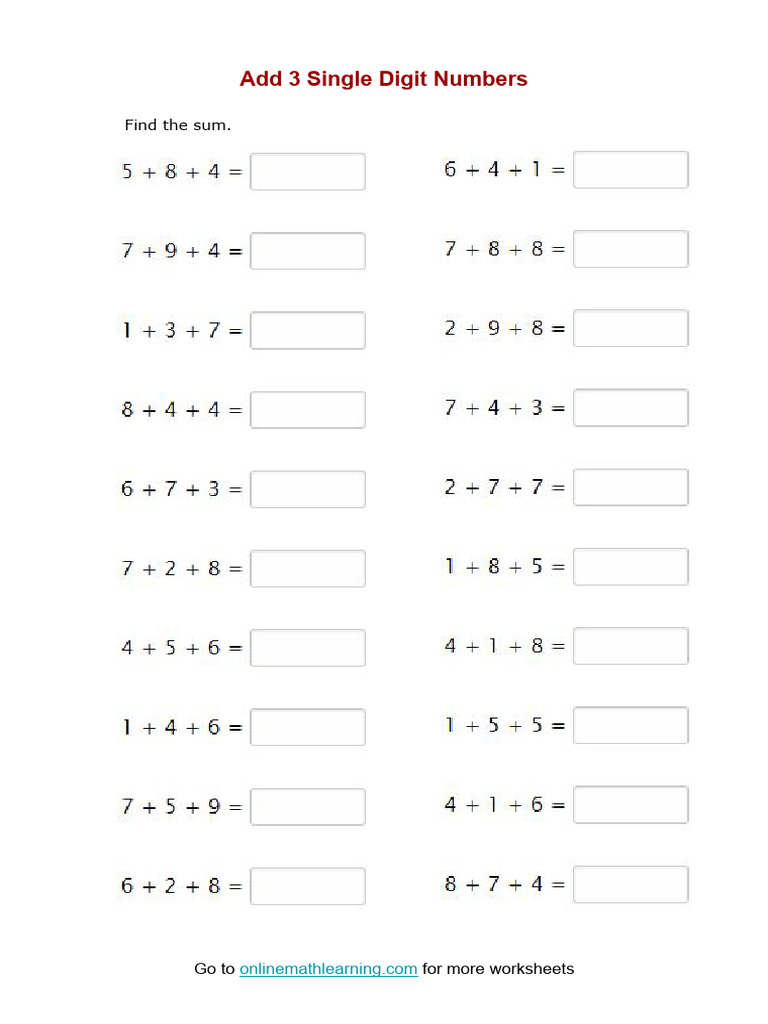 Add Three Single Digit Numbers | PDF