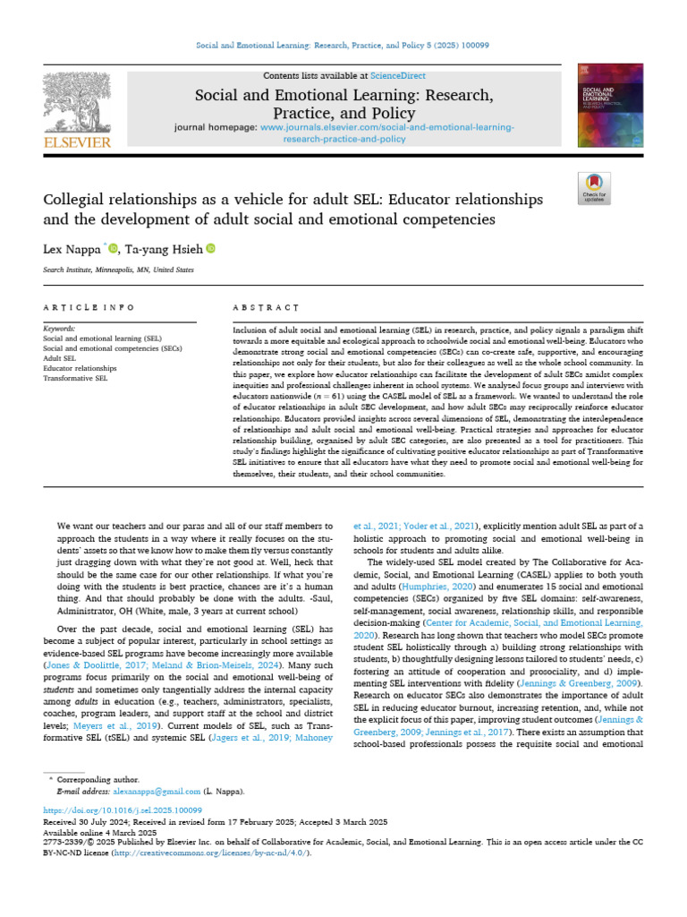Collegial Relationships Nappa Hsieh 2025 | PDF | Teachers | Empathy