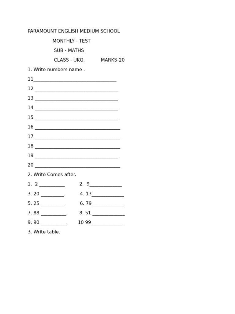 Maths Ukg Aug | PDF
