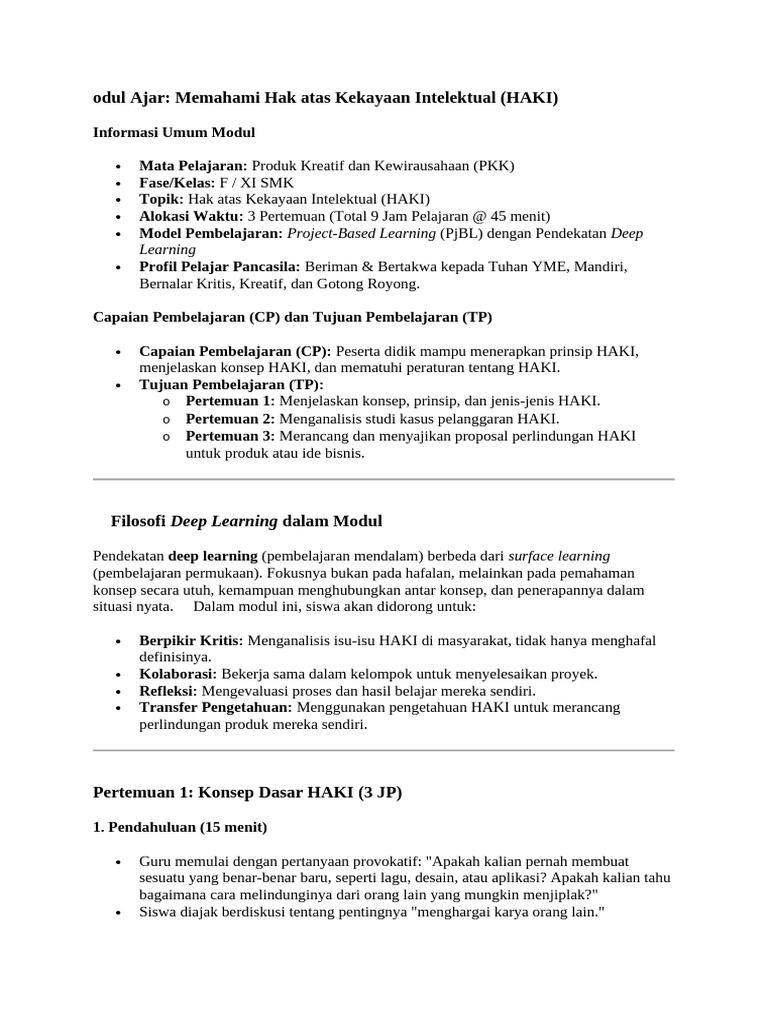 Modul HAKI untuk Siswa SMK XI | PDF