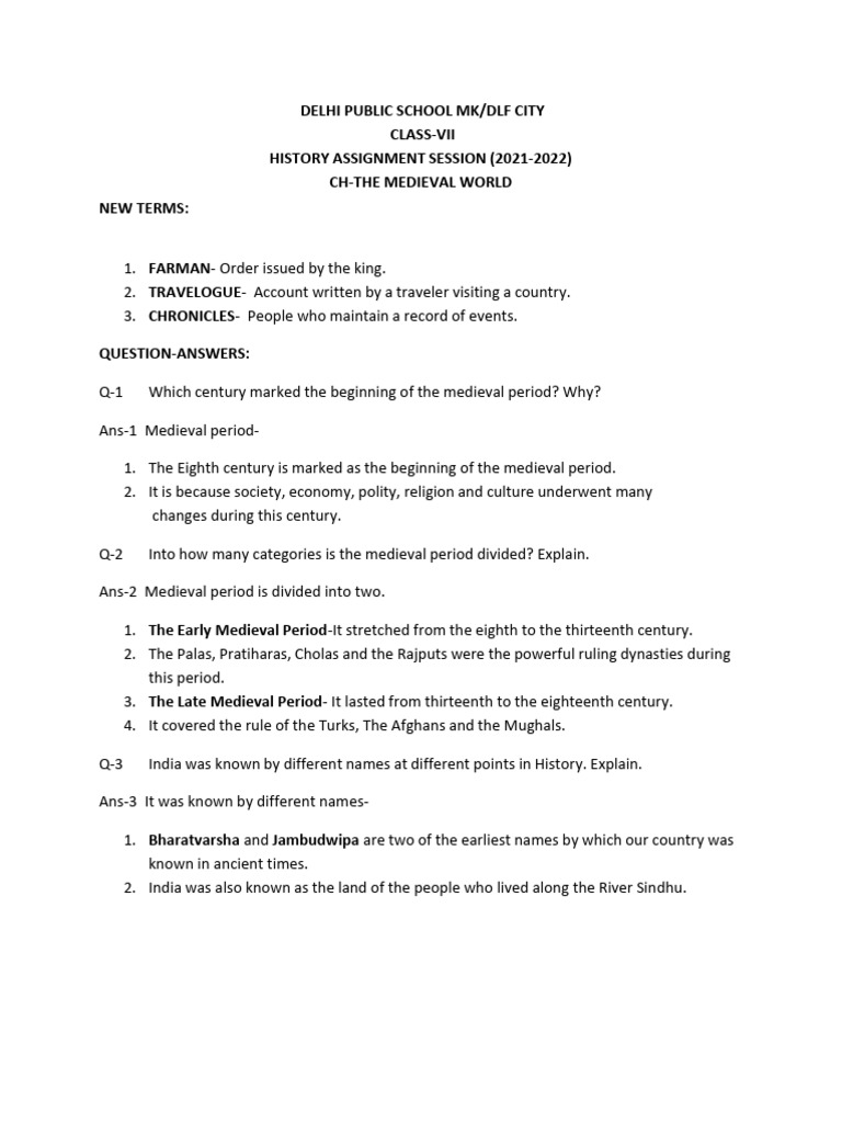 Medieval World History Assignment | PDF
