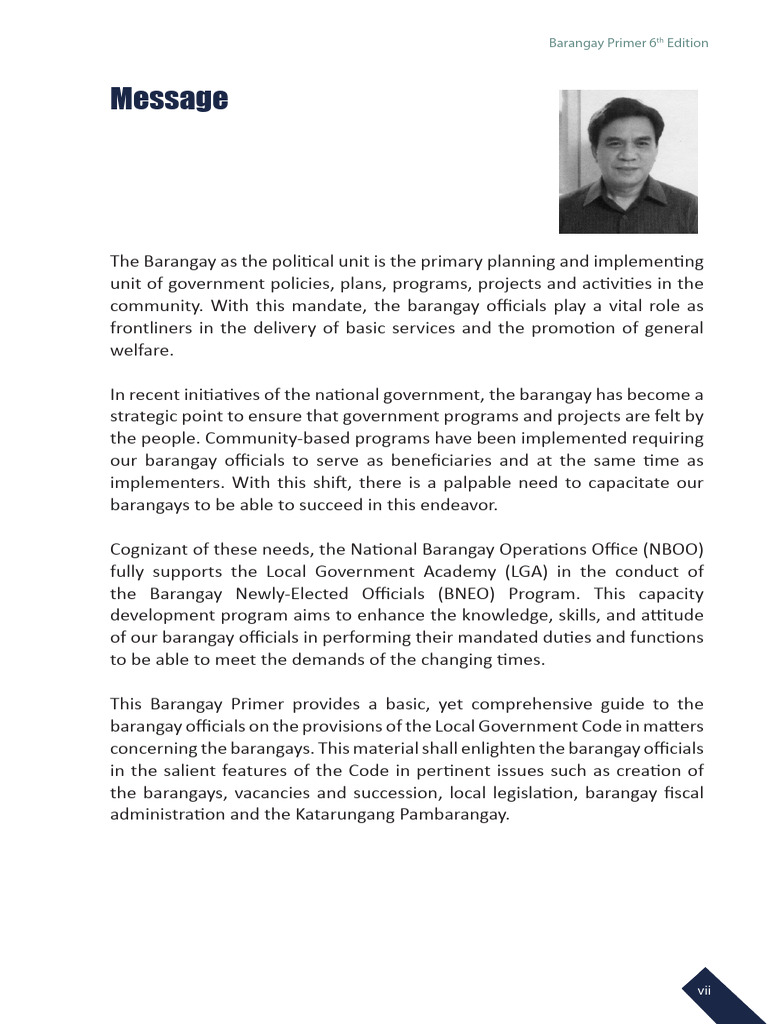 Message: Barangay Primer 6 Edition | PDF | Governance | Justice