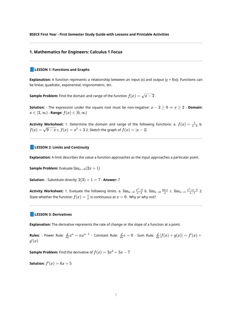 Ece 1st Semester Review | PDF | Function (Mathematics) | Derivative