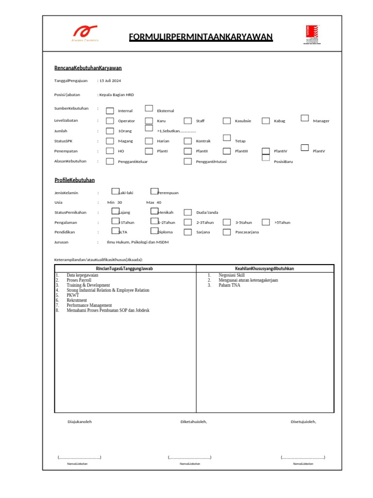 Formulir Permintaan Karyawan HRD | PDF