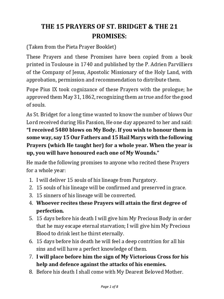 15 Prayers of St. Bridget & Promises | PDF | Lord's Prayer | Thou