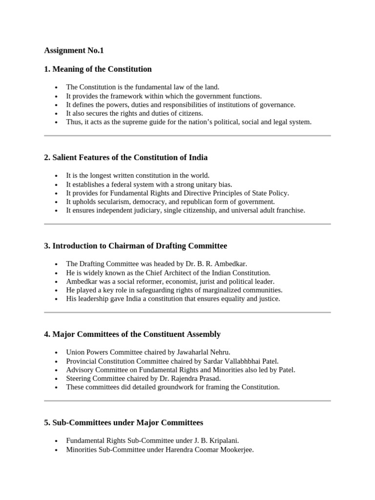 Assignment No.1 1. Meaning of The Constitution | PDF
