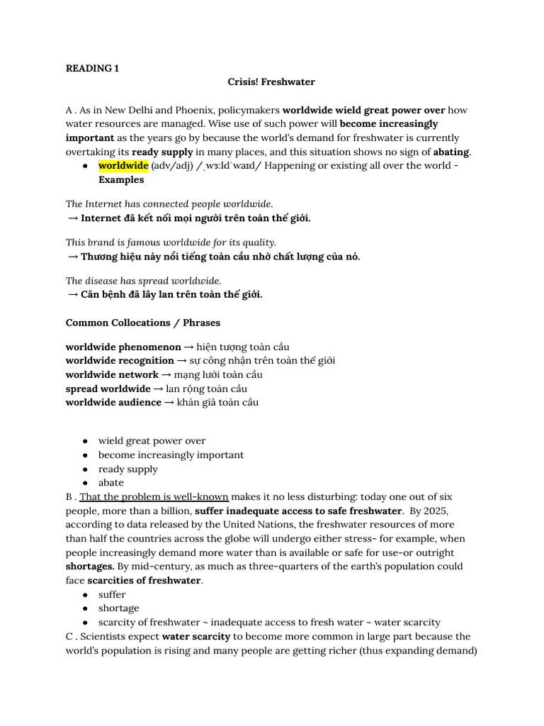 (IELTS Lớp Mầm - Lesson Plans) ThewizardKaLinh | PDF | Water Scarcity ...