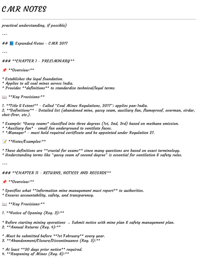 CMR Full Form and Key Regulations | PDF | Mining | Safety
