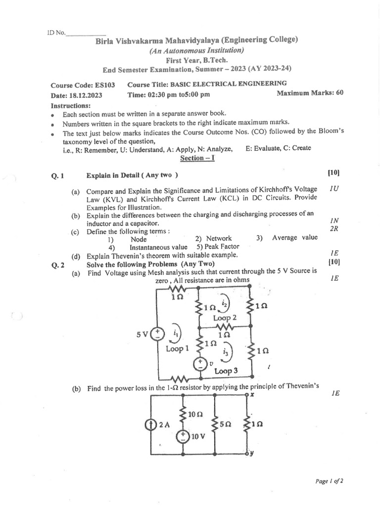 BVM Winter 2023 Basic Electrical | PDF