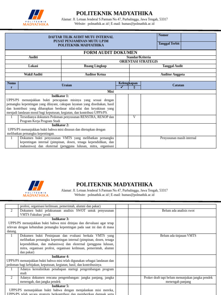 Form Daftar Tilik Ami AP | PDF