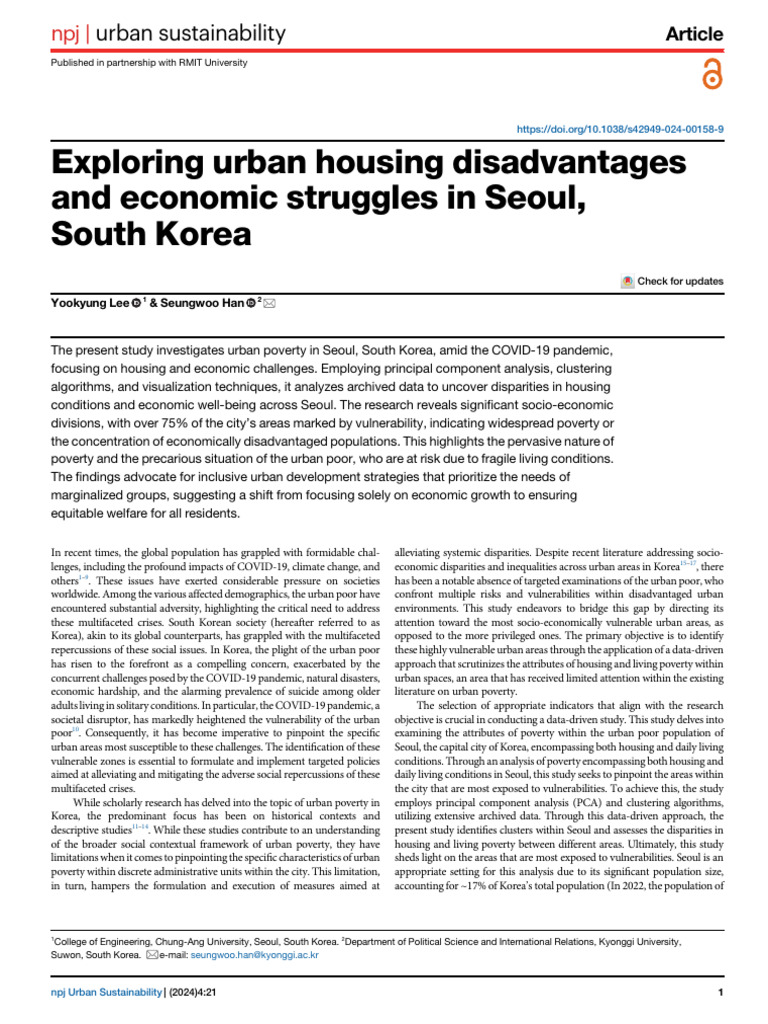 Exploring Urban Housing Disadvantages and Economic Struggles in Seoul ...