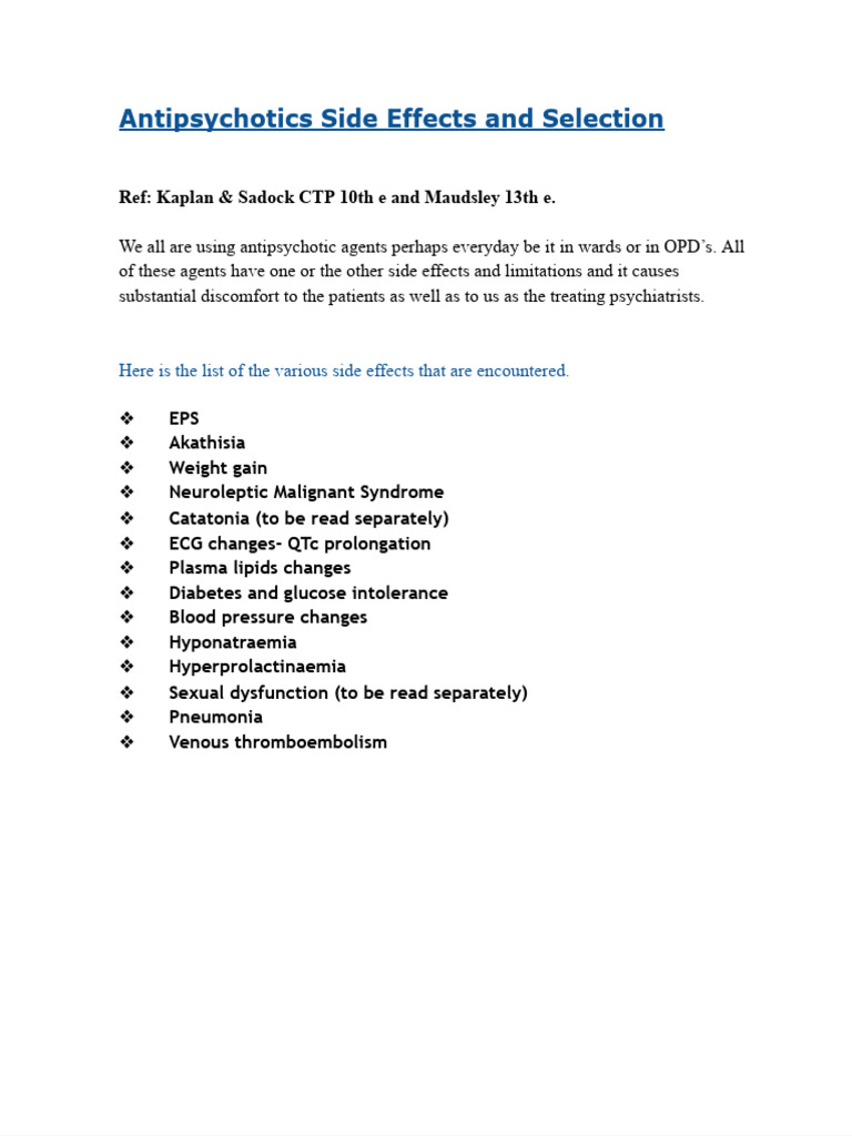 Antipsychotic Side Effects Overview | PDF | Drugs
