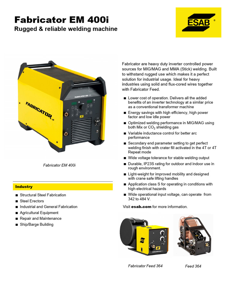 Fabricator EM 400i Welding Machine | PDF | Welding | Construction