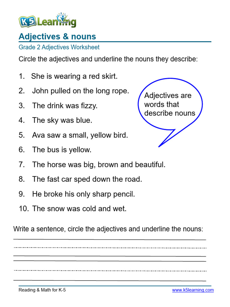 Grade 2 Adjectives and Nouns Worksheet | PDF