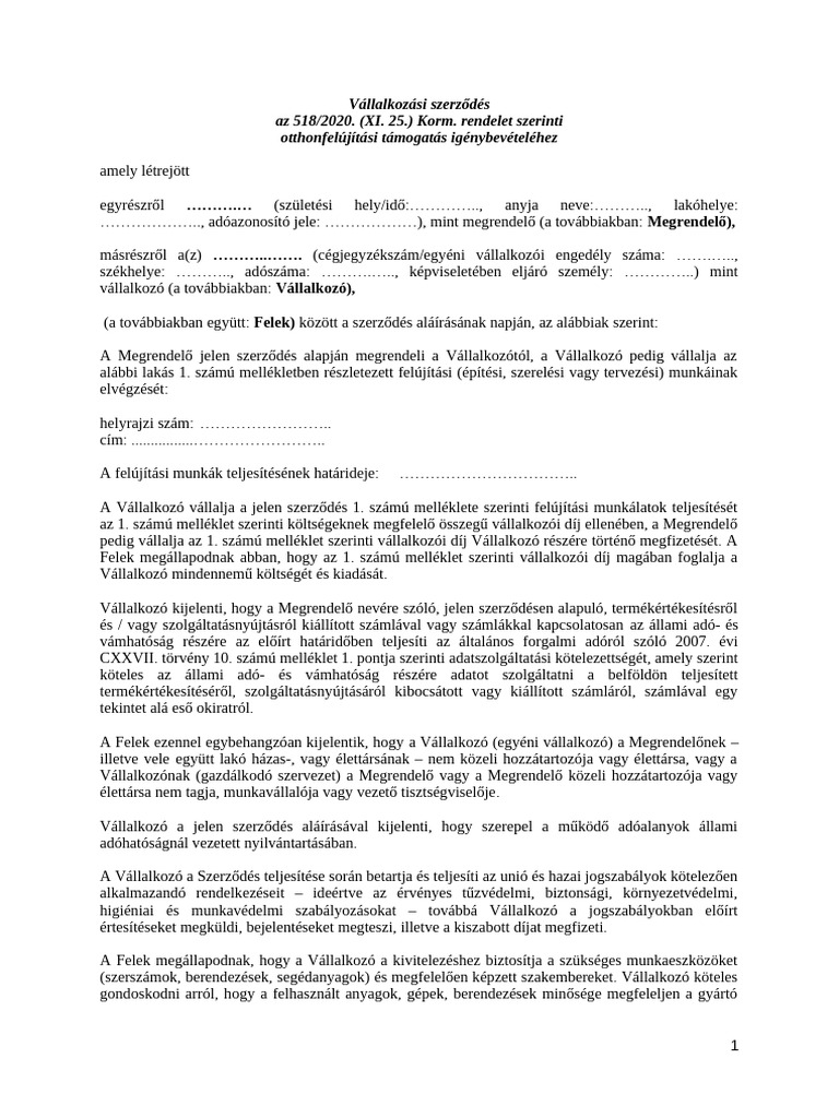 Vallalkozasi Szerzodes Minta | PDF