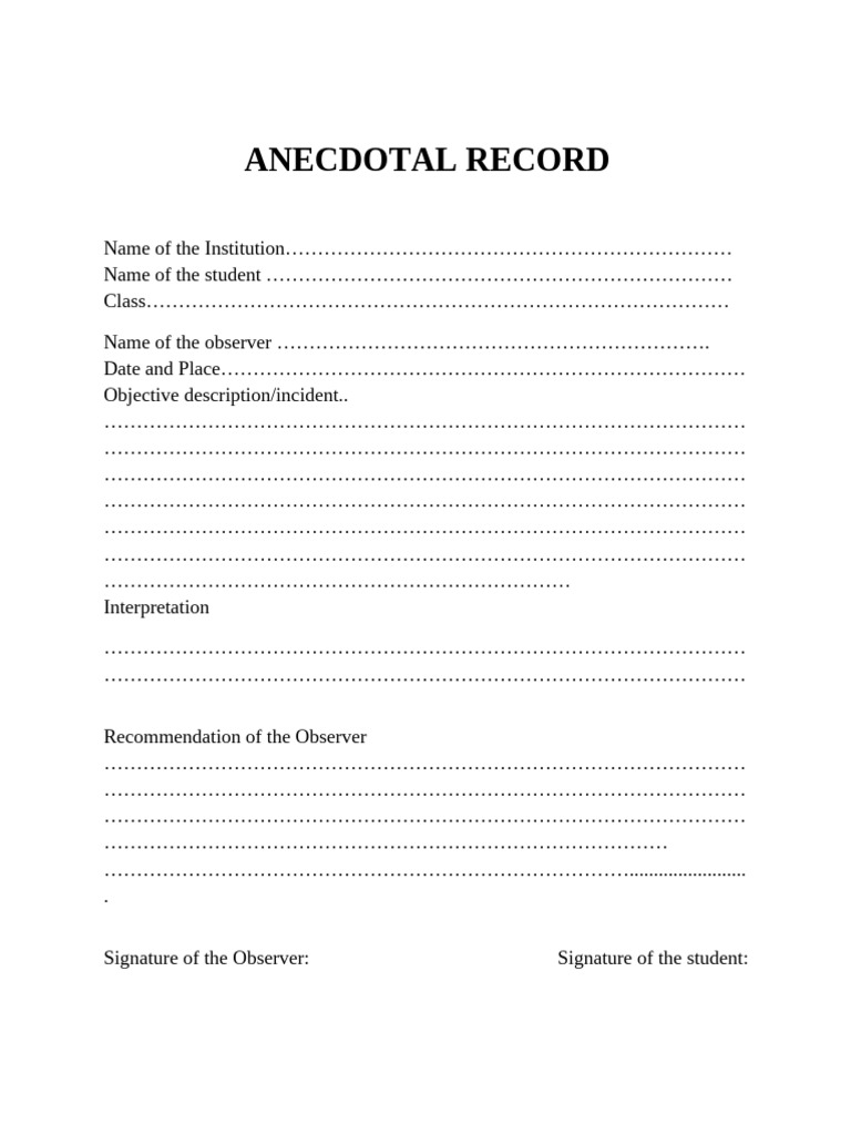 Student Anecdotal Record Template | PDF