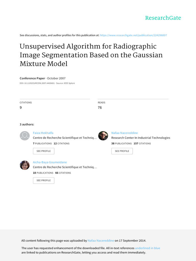 Unsupervised Algorithm For Radiographic | PDF | Image Segmentation | Cluster Analysis