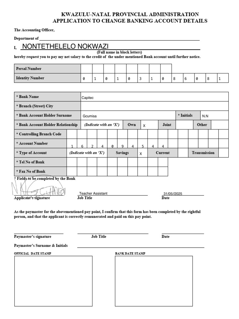 Z56 Bank Form for Salary Payment | PDF