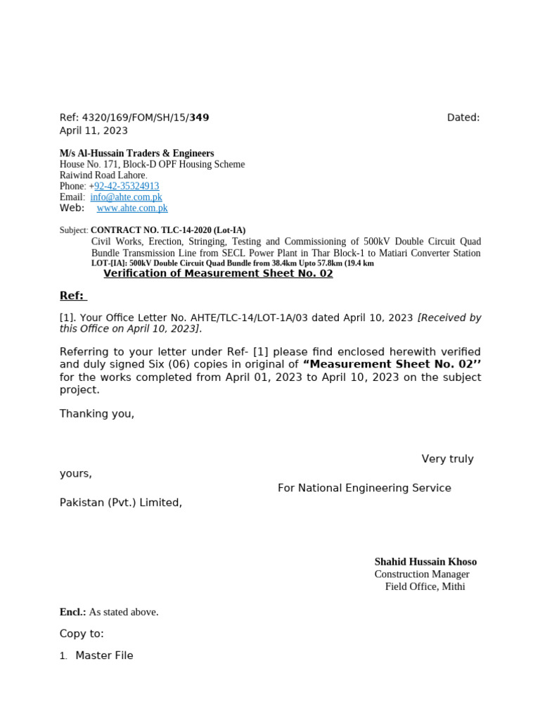 Letter No. 349 - Measurement Sheet - Lot-IA - April 10, 2023 | PDF