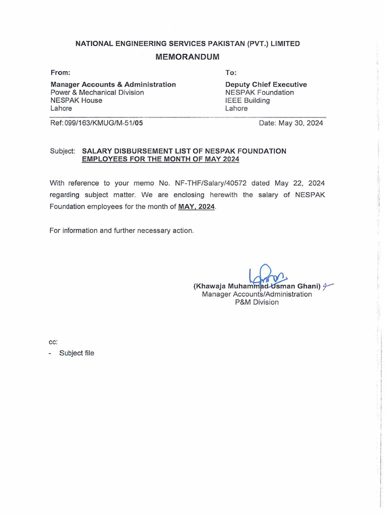 NF-Salary For The Month May-2024 | PDF | Pakistan | Government Of Pakistan