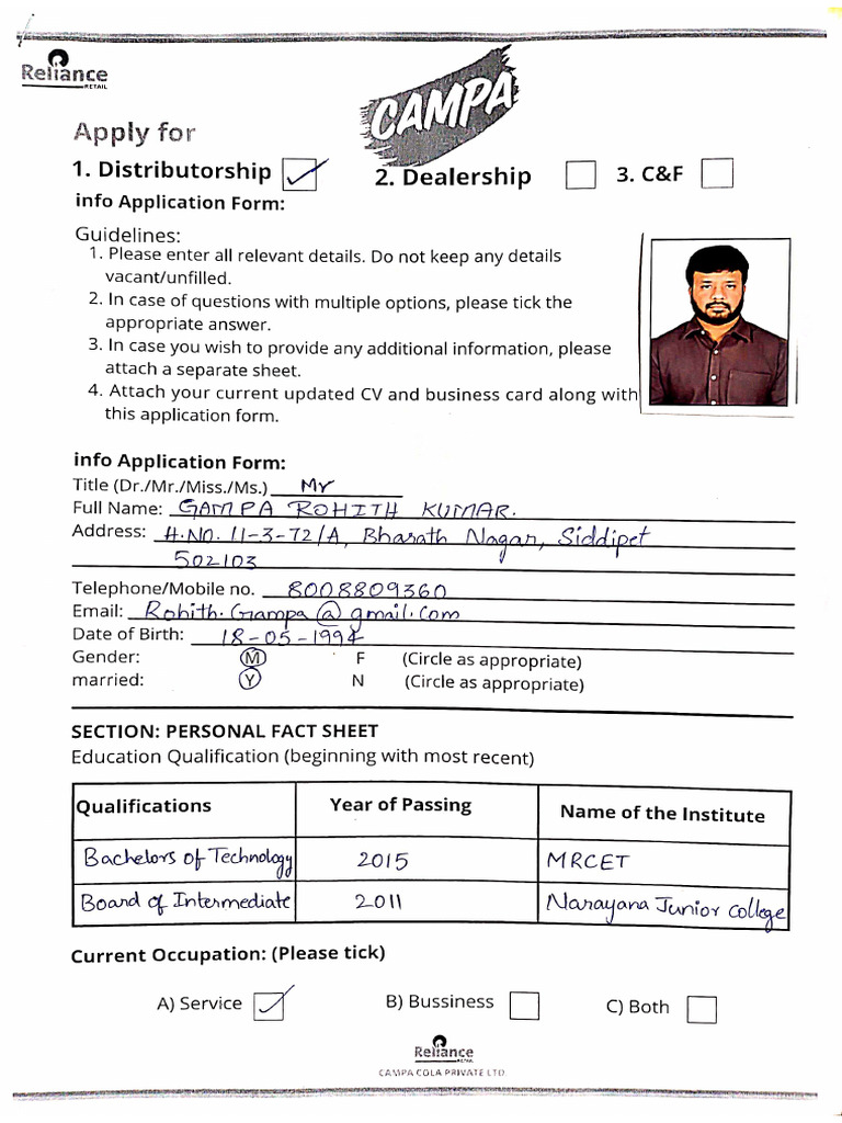Rohith Kumar Distributorship Form | PDF
