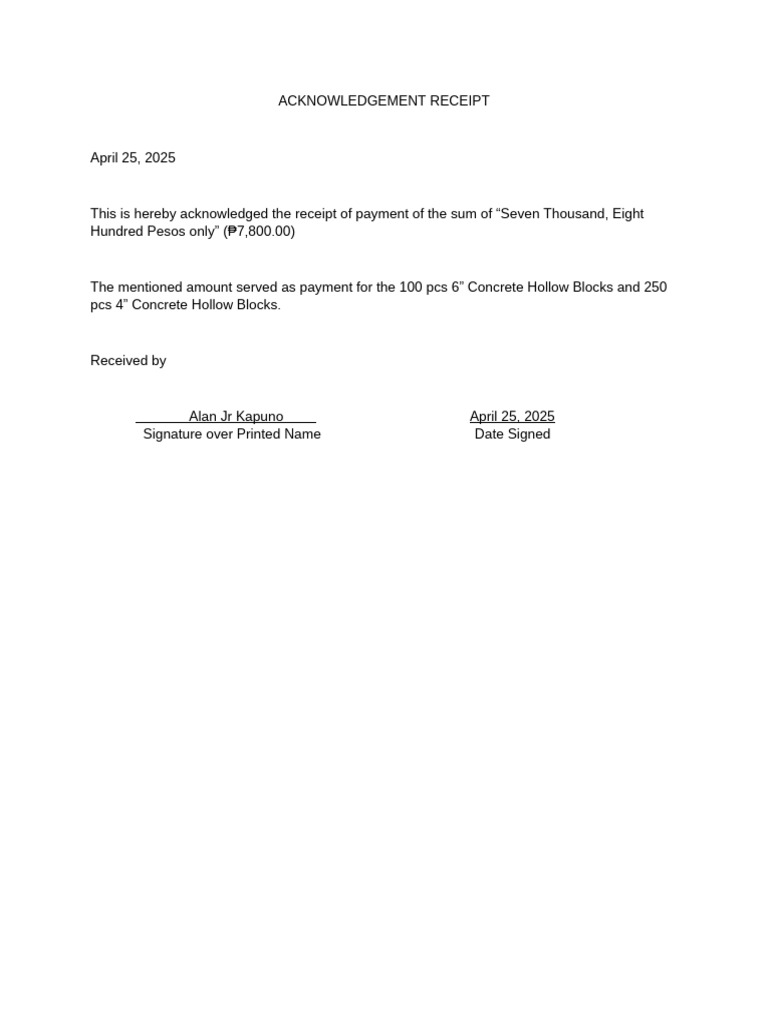 Acknowledgement Receipt CHB | PDF