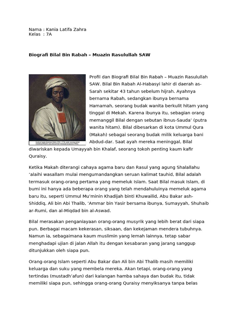 Biografi Bilal Bin Rabah: Muazin Pertama | PDF