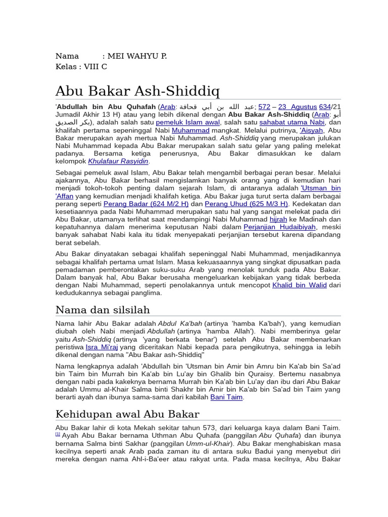 Biografi Abu Bakar Ash-Shiddiq | PDF