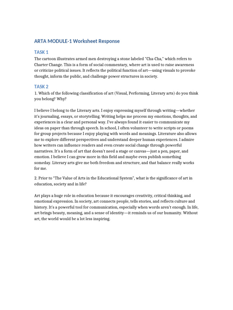ARTA MODULE1 Worksheet Response | PDF