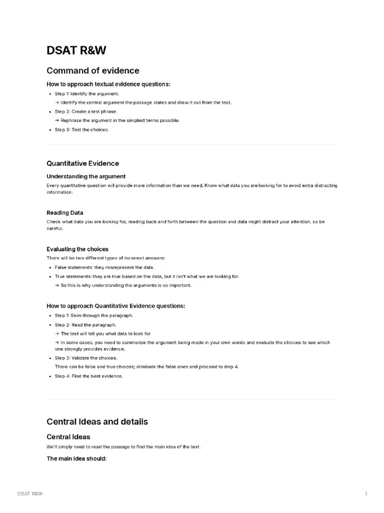 Dsat English R&W Cheat Sheet Yay | PDF