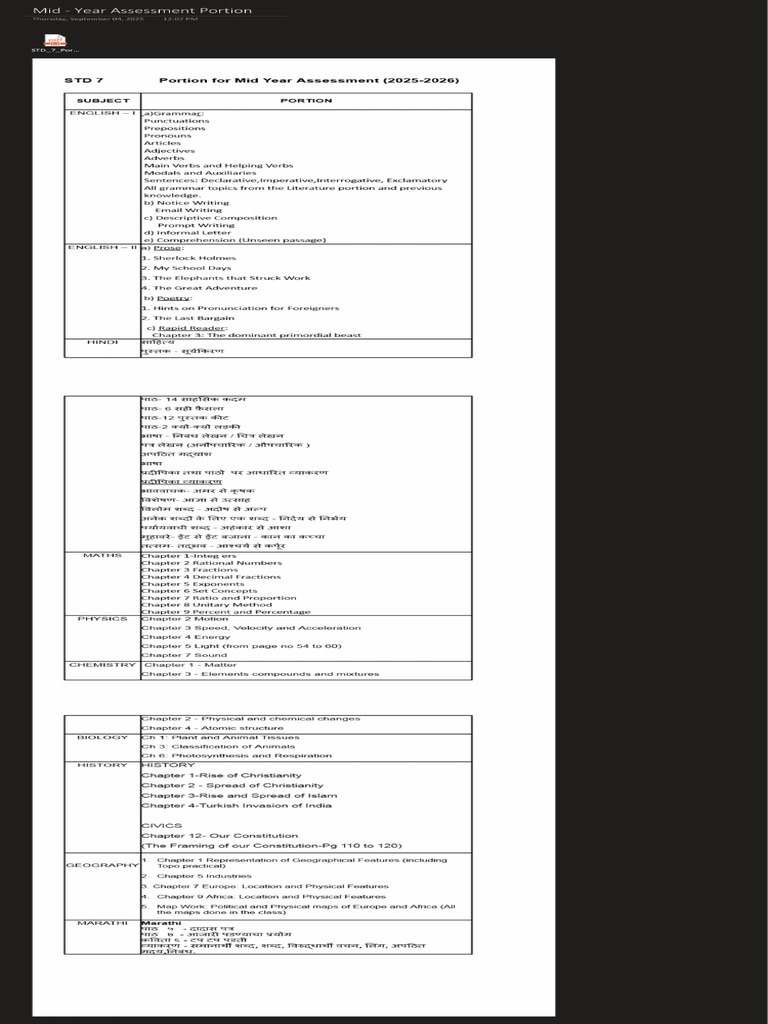 Mid - Year Assessment Portion | PDF