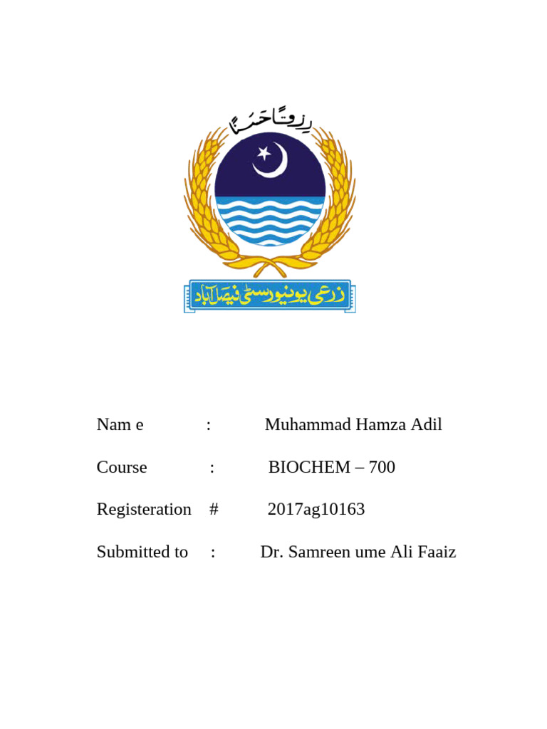 Assignment BioChem 700 M Hamza Adil | PDF