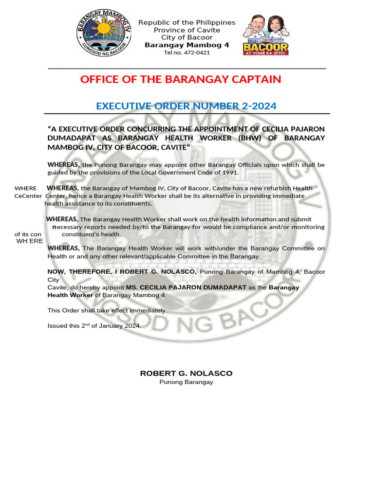 Executive Order No 02-2024 BHW | PDF