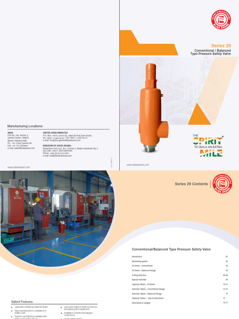Bliss Anand Pressure Relief Valve Series 29 | PDF | Valve | Boiler