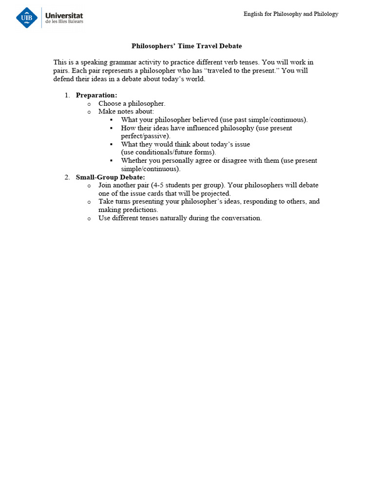 Activity 1 - Philosophers' Time Travel Debate | PDF