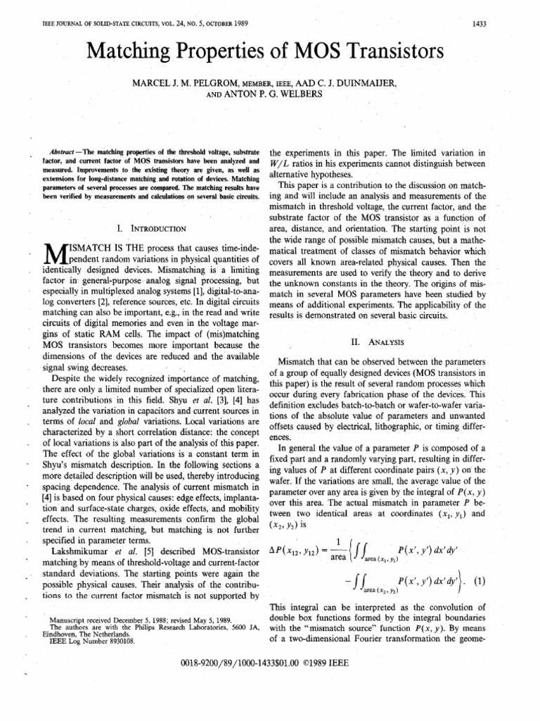Pelgrom - Matching Properties of MOS Transistors | PDF