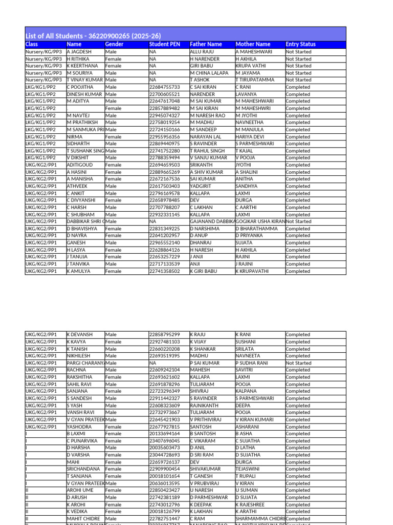 Student Enrollment List 2025-26 | PDF