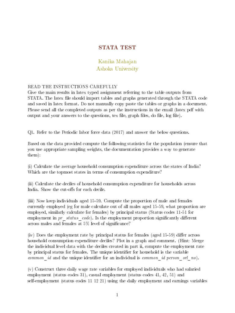 Stata Test PLFS | PDF | Regression Analysis | Statistical Analysis