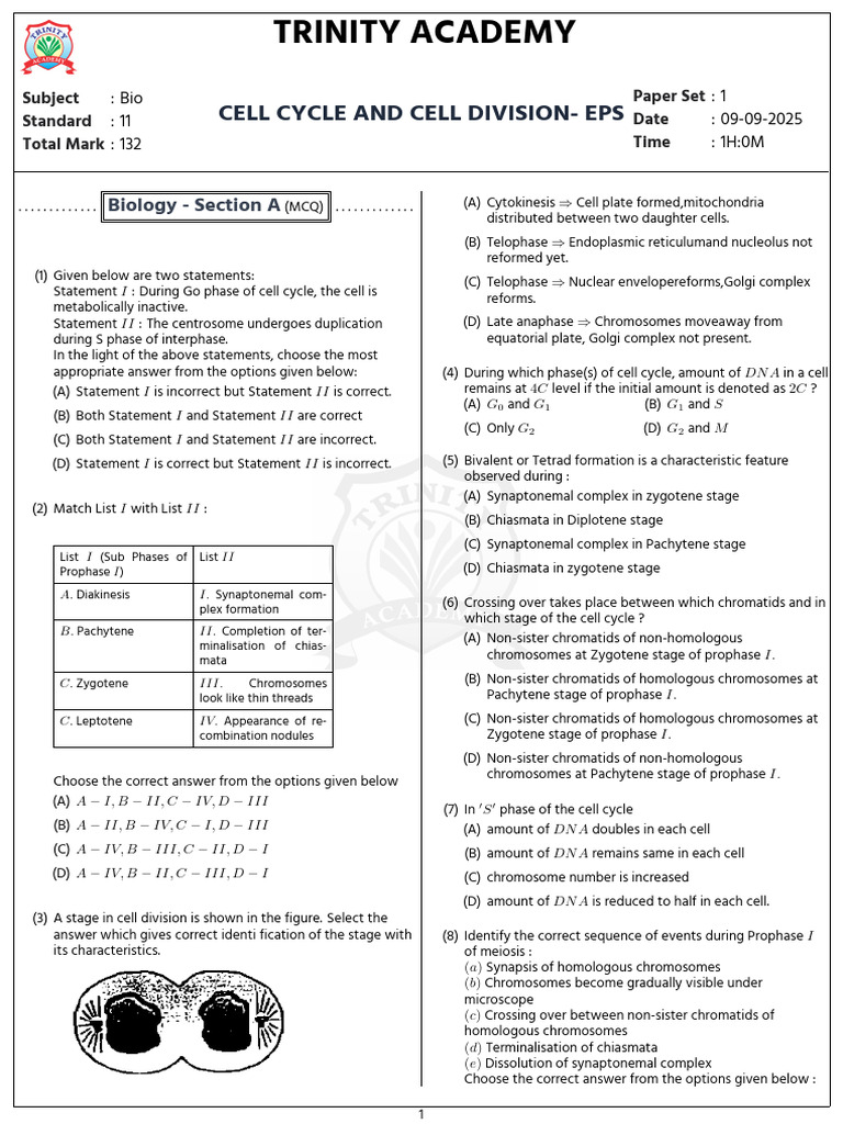 9th Sept - 12th Grade - Neet - Eps - Cell Cycle and Cell Division | PDF ...