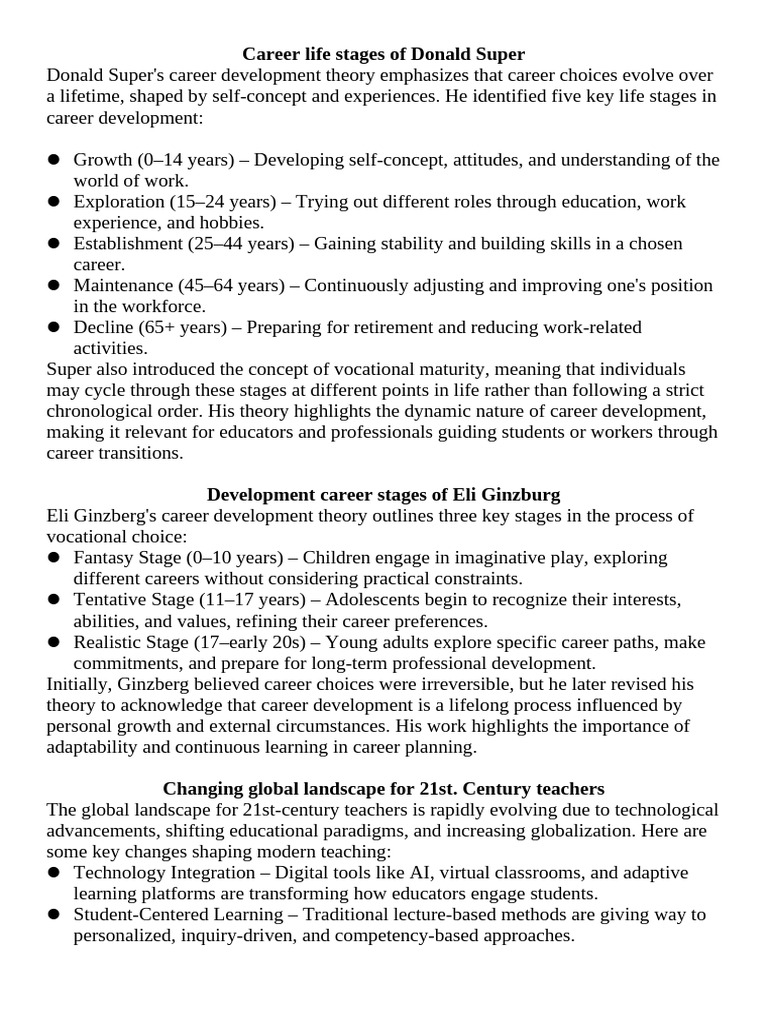 Donald Super's Career Development Stages | PDF | Learning | Behavior ...