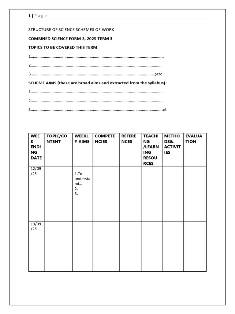Science Schemes of Work Sample | PDF | Learning | Cognition