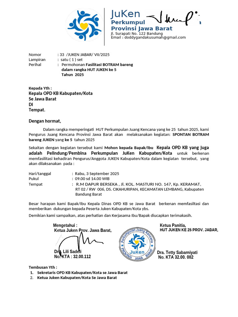 Surat Mohon Fasilitasi Opd Kb Ke Botram | PDF