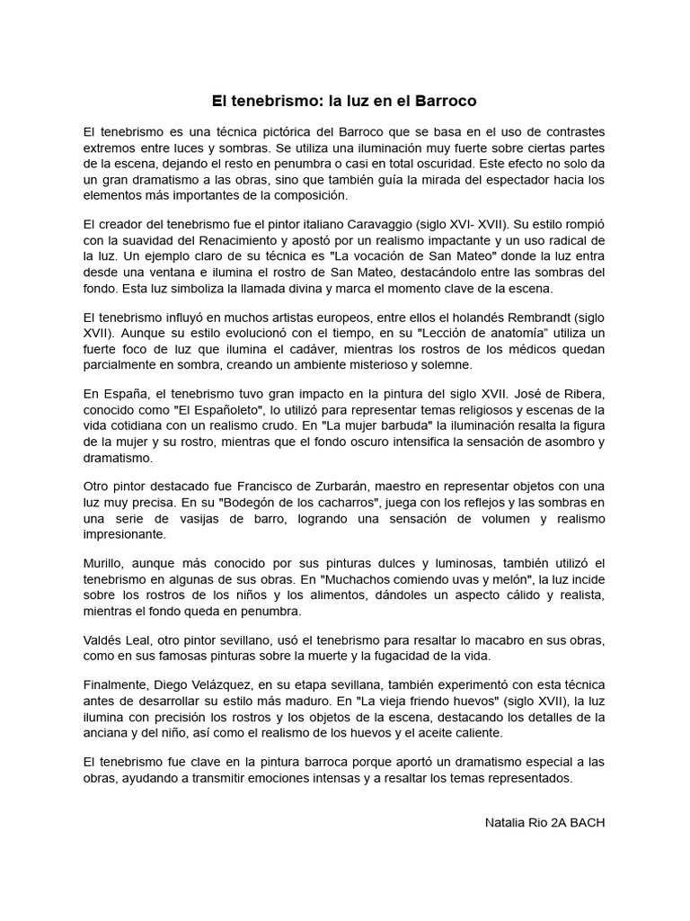 El Tenebrismo - La Luz en El Barroco | PDF | Pinturas | Barroco