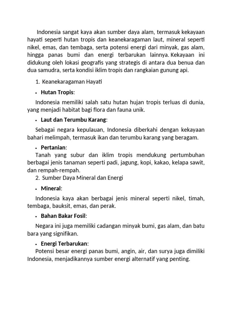 Kekayaan Sumber Daya Alam Indonesia | PDF