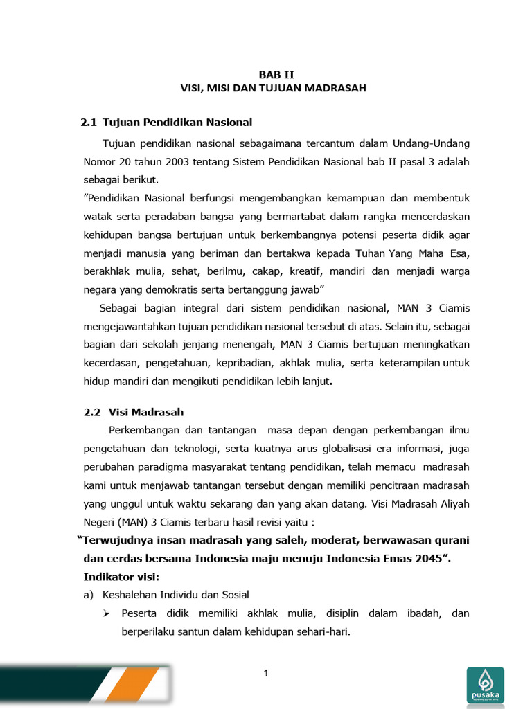 Visi dan Misi MAN 3 Ciamis | PDF