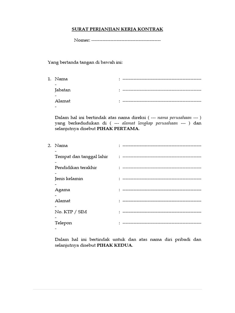 Contoh Surat Perjanjian Kerja Kontrak Security 2025 Ke 3 | PDF