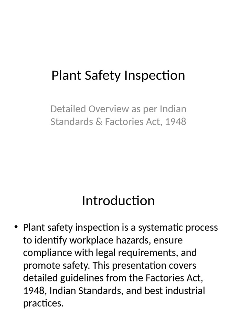 Detailed Plant Safety Inspection Presentation | PDF | Safety | Audit