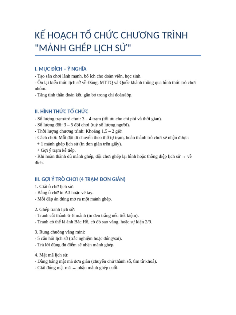 KeHoach ManhGhepLichSu DonGian | PDF