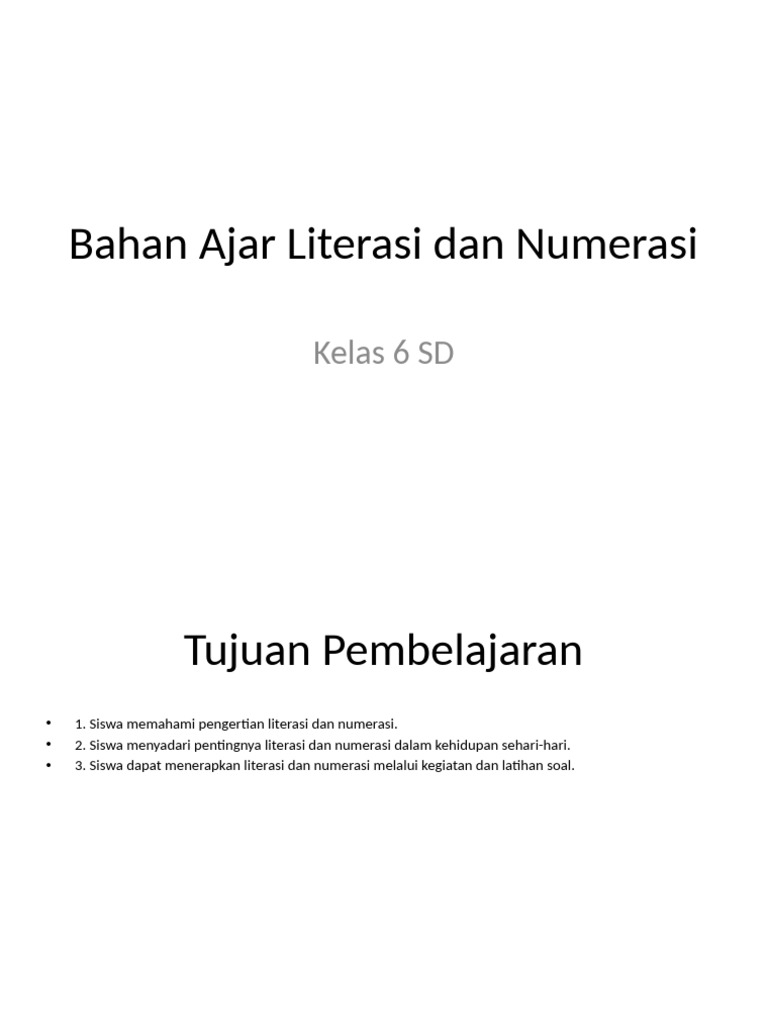 Bahan Ajar Literasi Numerasi Kelas6 | PDF